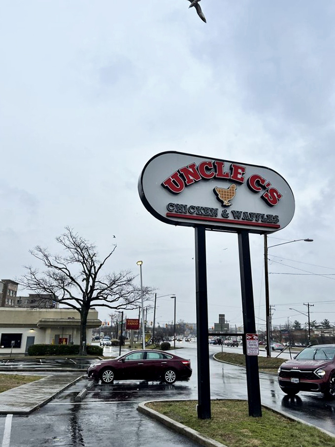 Even on a rainy day, this sign shines like a beacon of hope. Uncle C's promises shelter from the storm&mdash;in more ways than one.