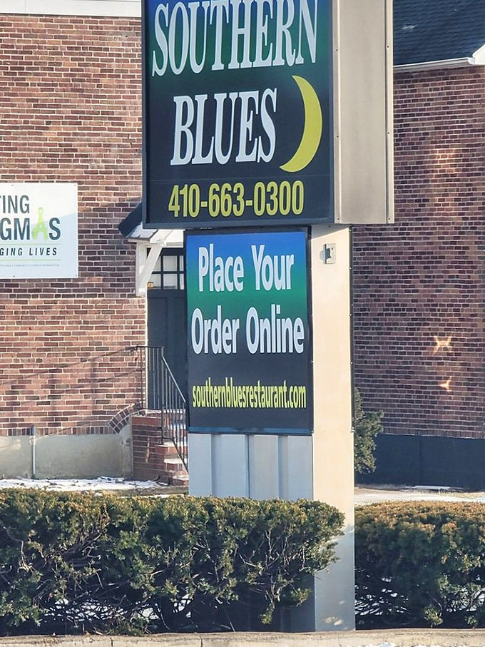 The sign says it all – Southern Blues isn't just a restaurant name, it's a promise of the soulful experience waiting just beyond those doors.