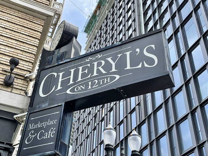 The restaurant's classic sign against Portland's urban backdrop—a promise of culinary delight that's never broken.