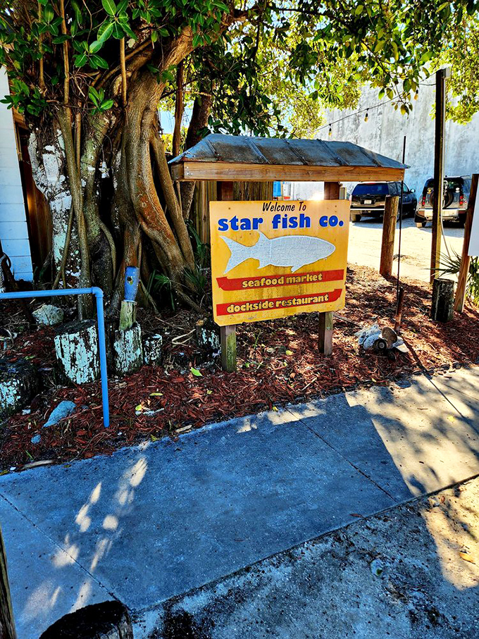 The sign says it all&mdash;seafood market and dockside restaurant. No marketing team required when your product speaks for itself.