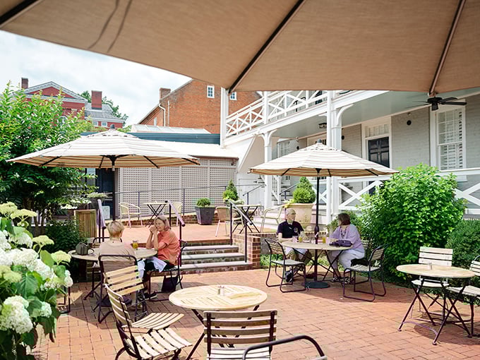 TAPS' charming outdoor patio creates an oasis where antique hunters can compare finds while enjoying local hospitality under Virginia skies.