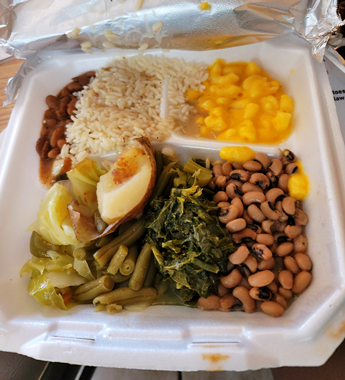 The vegetable plate that proves sides aren't just supporting actors—they're the ensemble cast that deserves its own standing ovation of black-eyed peas, greens, and more.