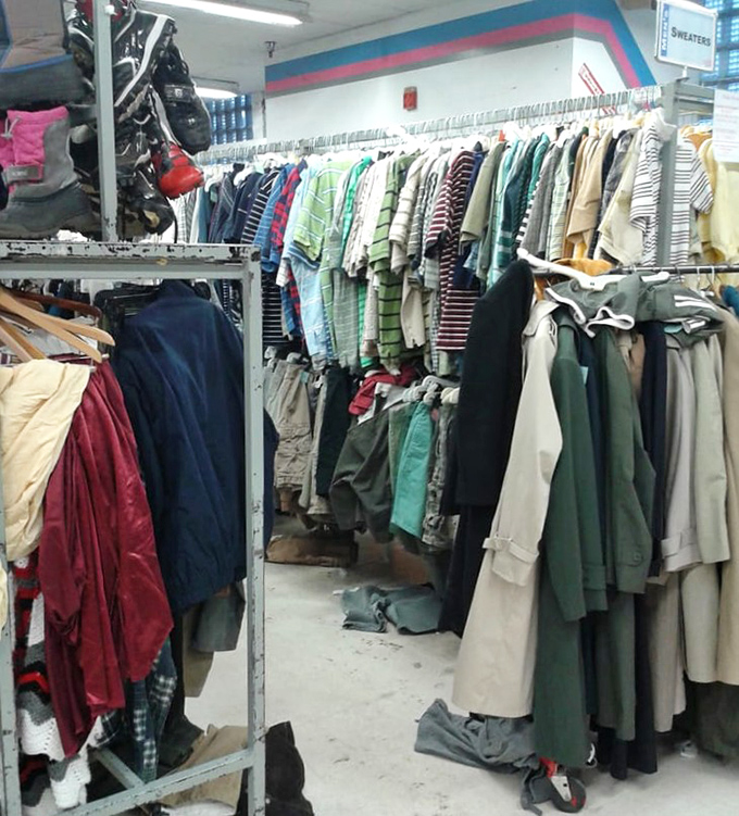 Racks of vintage coats and shirts waiting for their renaissance moment - yesterday's closet castoffs becoming tomorrow's retro fashion statements.