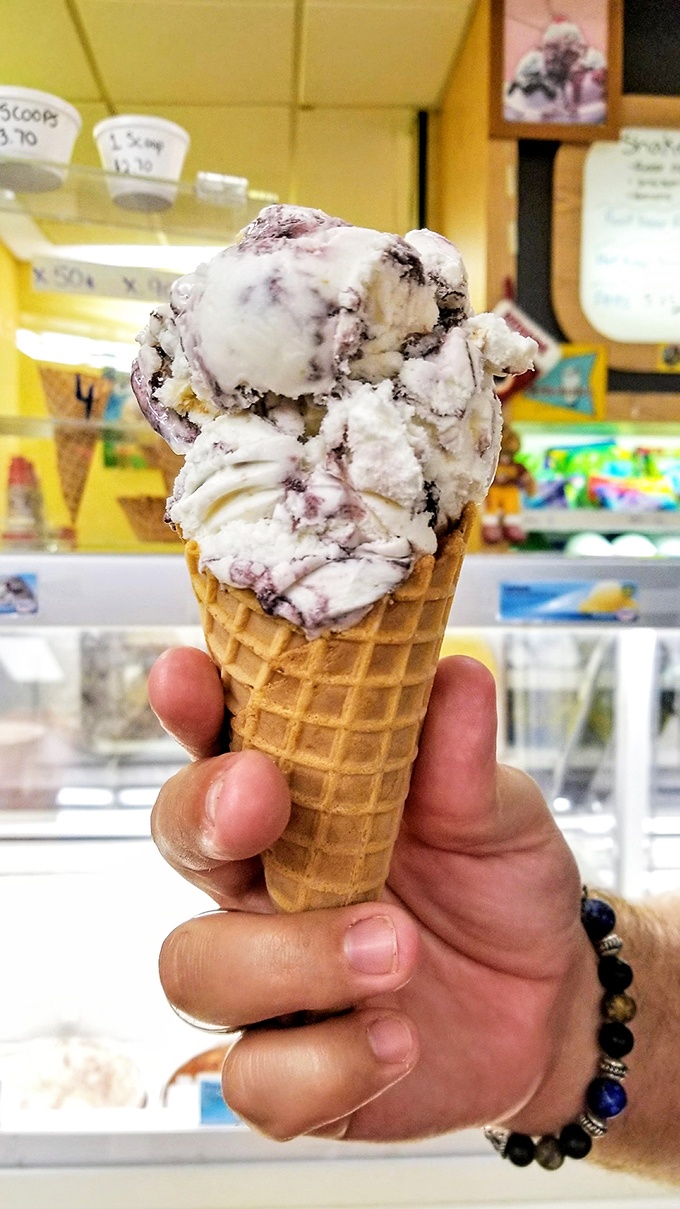 This isn't just a waffle cone&mdash;it's edible architecture holding what might be the perfect scoop-to-cone ratio. Engineering you can eat.