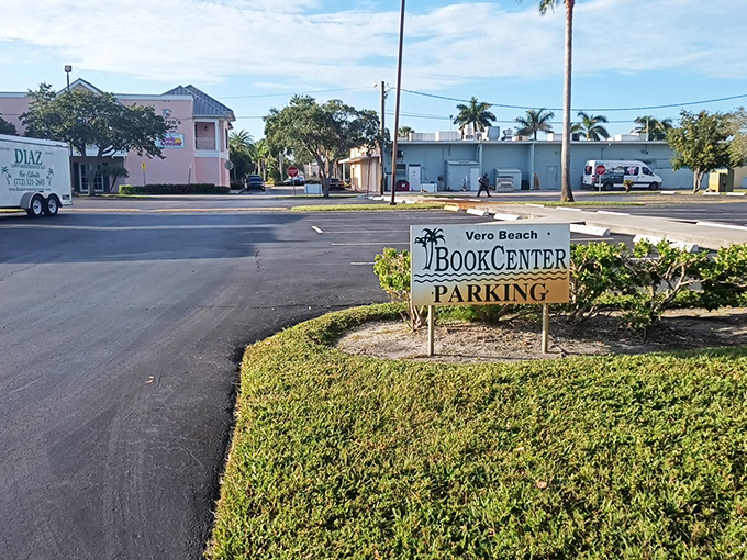 Even the parking sign carries a hint of literary charm, promising that your car, like your imagination, has a designated space here.