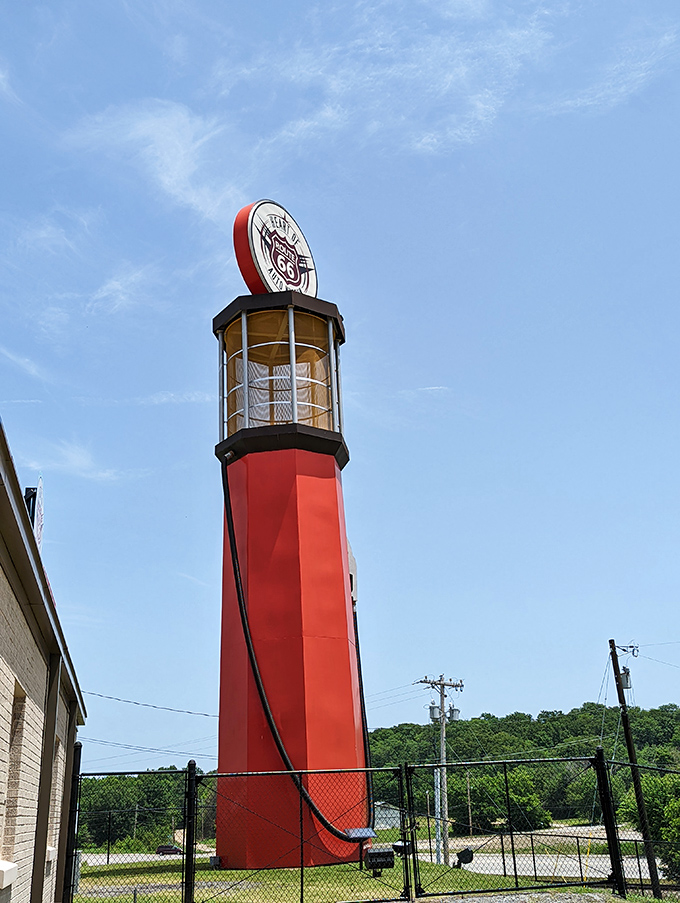 At 66 feet tall, the world's tallest gas pump lighthouse stands as Oklahoma's quirky tribute to the Mother Road&mdash;visible from a distance, unforgettable up close.