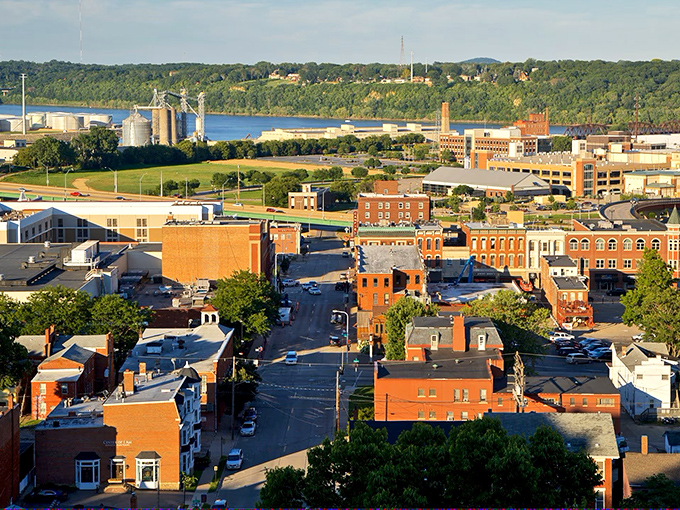 From above, Dubuque reveals its perfect balance of urban charm and natural beauty. The Mississippi curves around the city like nature's own welcome embrace.