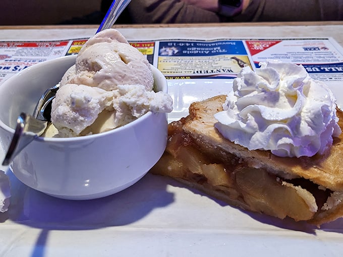 The grand finale: warm apple pie meets cold ice cream in the dessert equivalent of a perfect summer day.