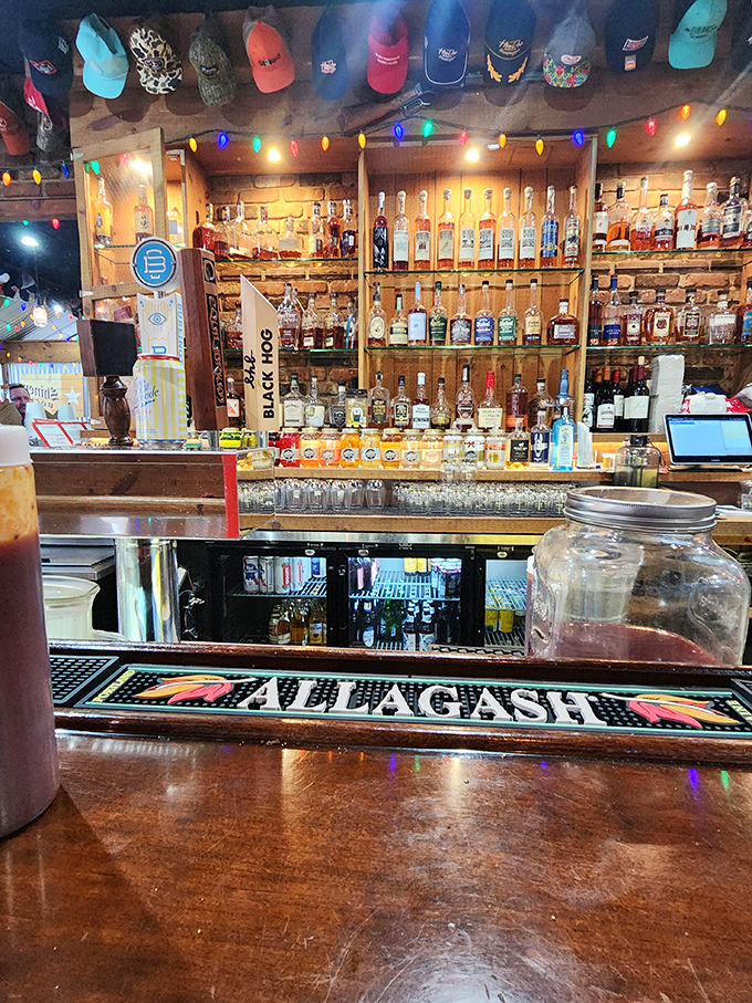 A bourbon selection that would make Kentucky blush with pride. The colorful lights say "party," but the whiskey selection says "sophisticated party."