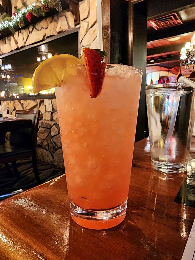 A cocktail that looks like a Virginia sunset in a glass. The perfect companion for steak-induced happiness and vacation-mode decisions.