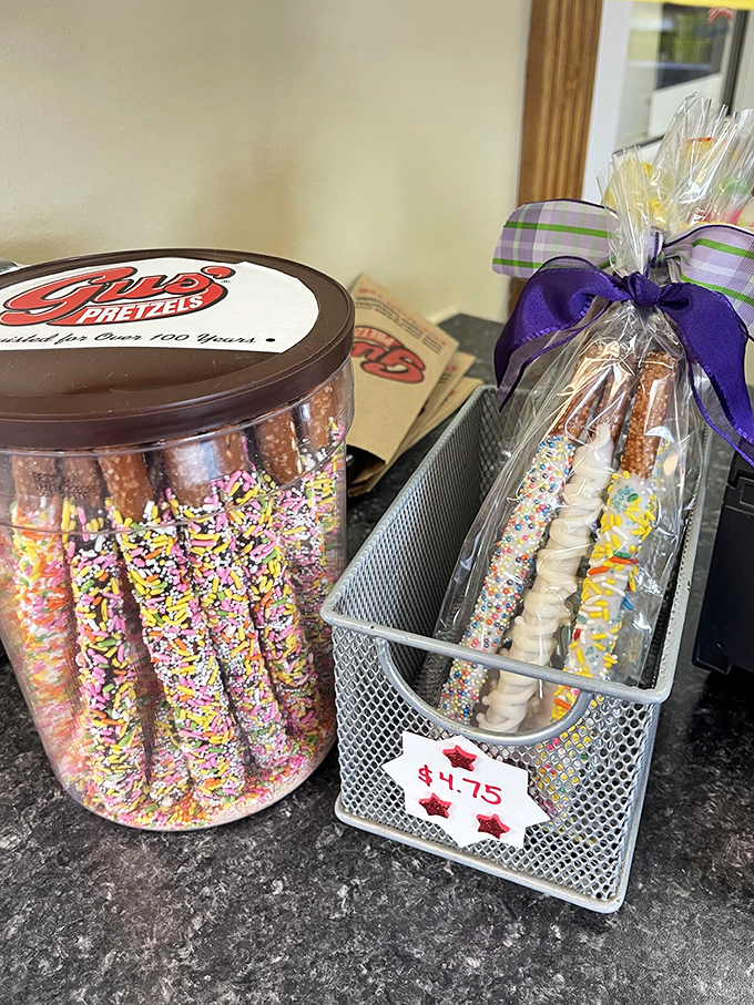 Sweet meets salty in these candy-coated pretzel rods – like a dessert that went to finishing school and came back with a PhD in deliciousness.