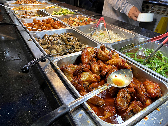 Asian-inspired chicken dishes add depth to the seafood lineup. Because sometimes between crab legs and sushi, you need a poultry intermission.