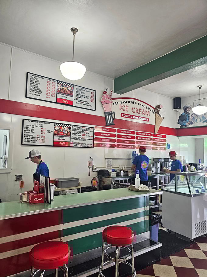 Where the magic happens—Rocky's counter area combines vintage charm with soda fountain efficiency, a stage where milkshake dreams come true.