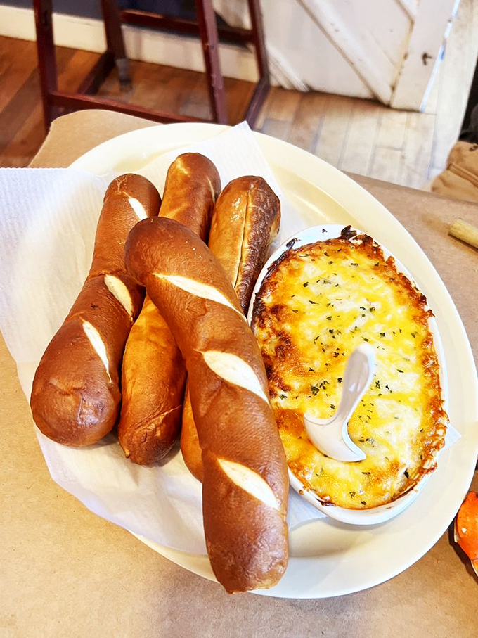 Pretzel rolls flanking bubbling crab dip&mdash;Maryland's version of bread and butter, only infinitely more exciting.