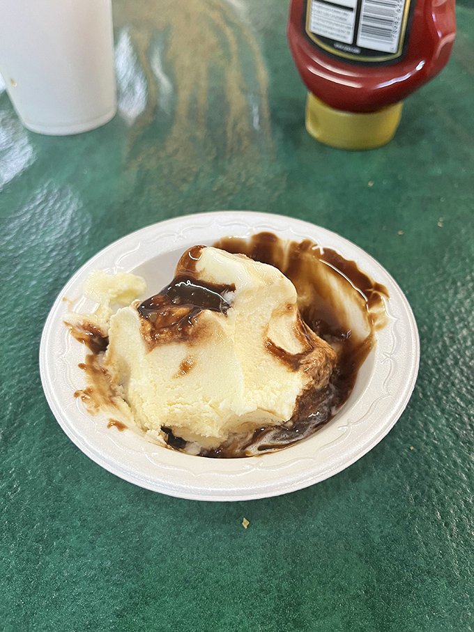 Homestyle dessert that doesn't need fancy presentation&mdash;just a puddle of warm sauce embracing cool ice cream in a perfect temperature tango.