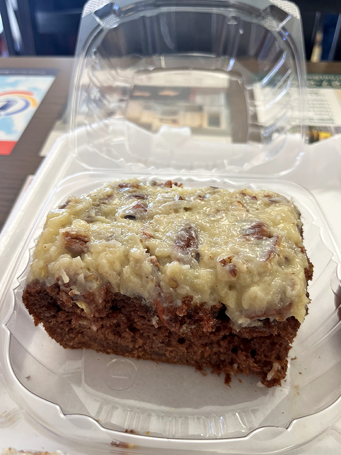 German chocolate cake with coconut pecan frosting—because after a barbecue feast, your sweet tooth deserves its own happy ending. Diet tomorrow, indulge today.