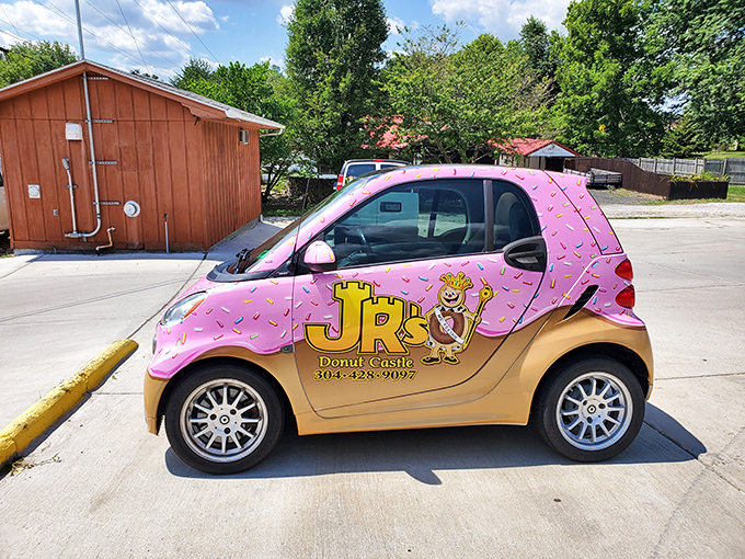 The donut-mobile: half marketing genius, half childhood fantasy come true. If Willy Wonka traded chocolate for donuts, this would be his ride of choice.