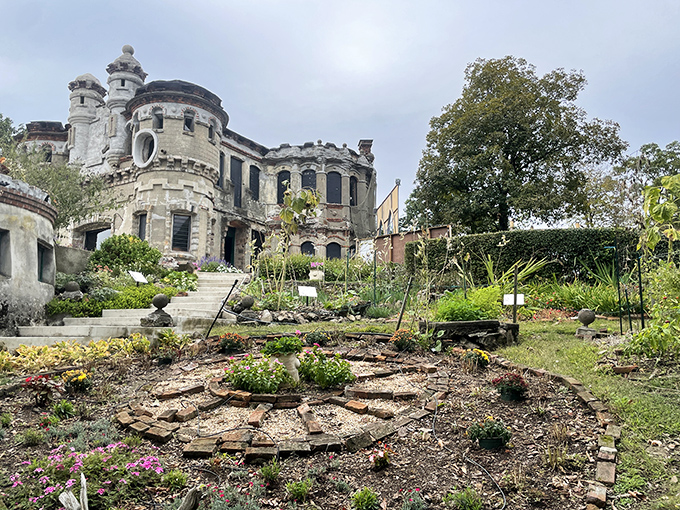 Gardens now bloom where ammunition once sat, nature's gentle reclamation creating a poetic contrast to the castle's industrial military past.