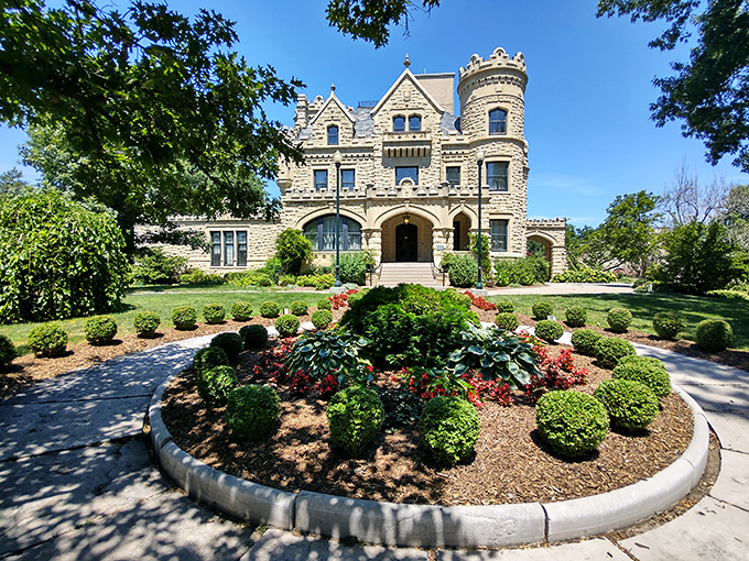 The gardens surrounding Joslyn Castle prove that landscaping is architecture's best friend. These manicured grounds frame the stone fortress like a perfectly chosen picture mat.