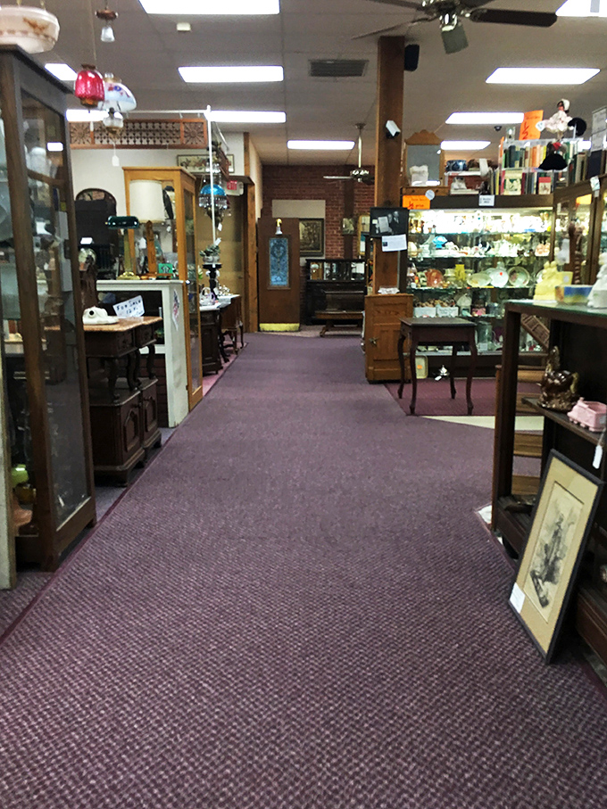 Purple carpets lead you deeper into the rabbit hole of collectibles, where each aisle promises another "Oh my gosh, remember these?" moment.