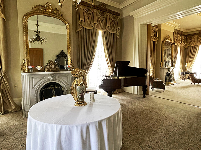 Grand pianos and gilded mirrors create spaces where you half-expect to see aristocracy from another century gliding through the room.