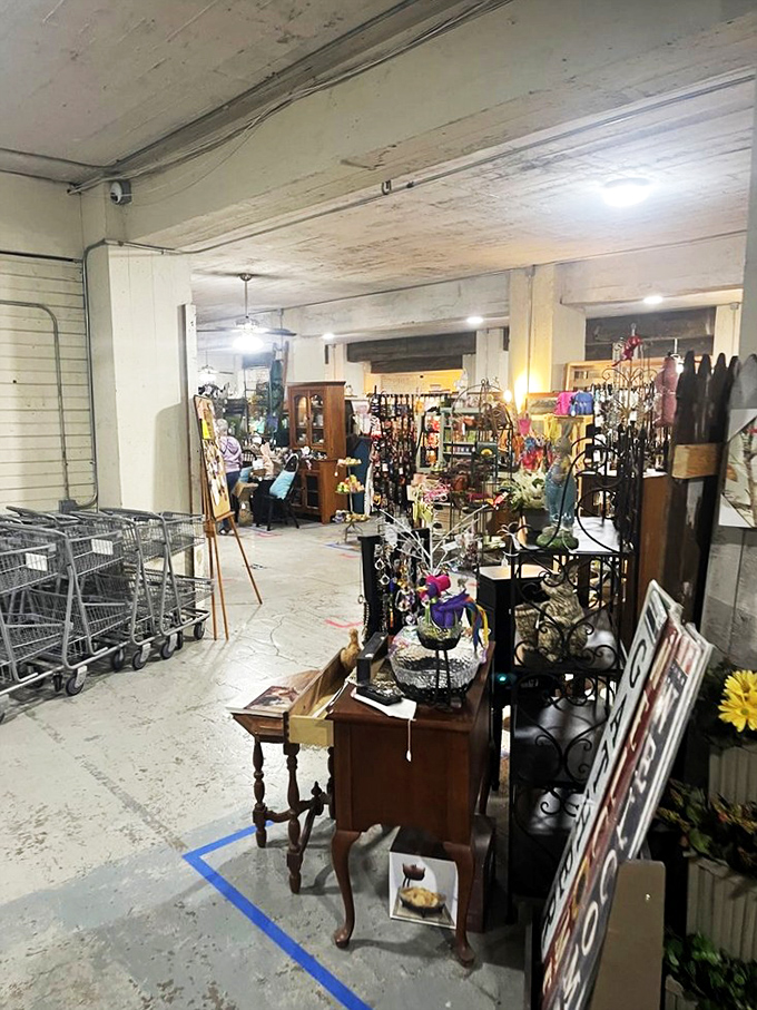 The vendor market's labyrinth stretches before you—shopping carts stand ready for the treasures you didn't know you needed until now.