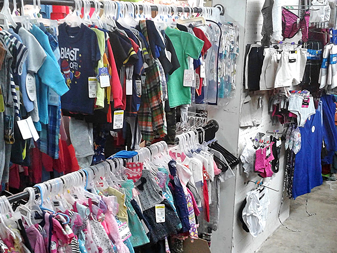 Children's clothing racks burst with colorful options that keep growing kids stylish without breaking budgets.