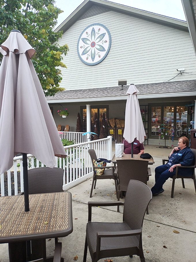 The outdoor seating area offers a moment of peaceful digestion&mdash;because after a meal at Der Dutchman, your body needs time to process the delicious shock.