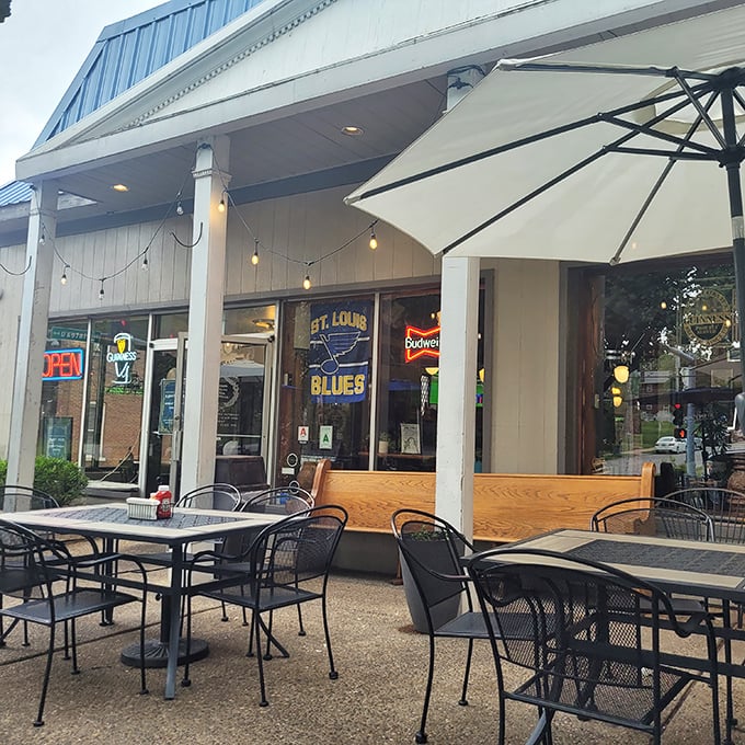 Al fresco dining with St. Louis flair. The outdoor patio merges Midwest charm with Mediterranean ambiance for the perfect summer evening escape.