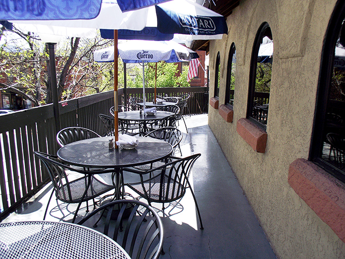 The outdoor patio &ndash; where Colorado's mountain air meets Mediterranean hospitality, creating the perfect setting for an afternoon of leisurely dining.