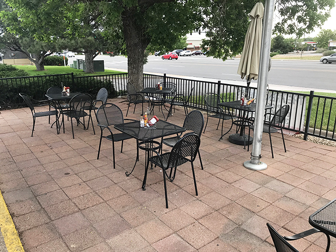 The patio at The French Press&mdash;where breakfast meets fresh air and conversations flow as freely as the coffee refills.
