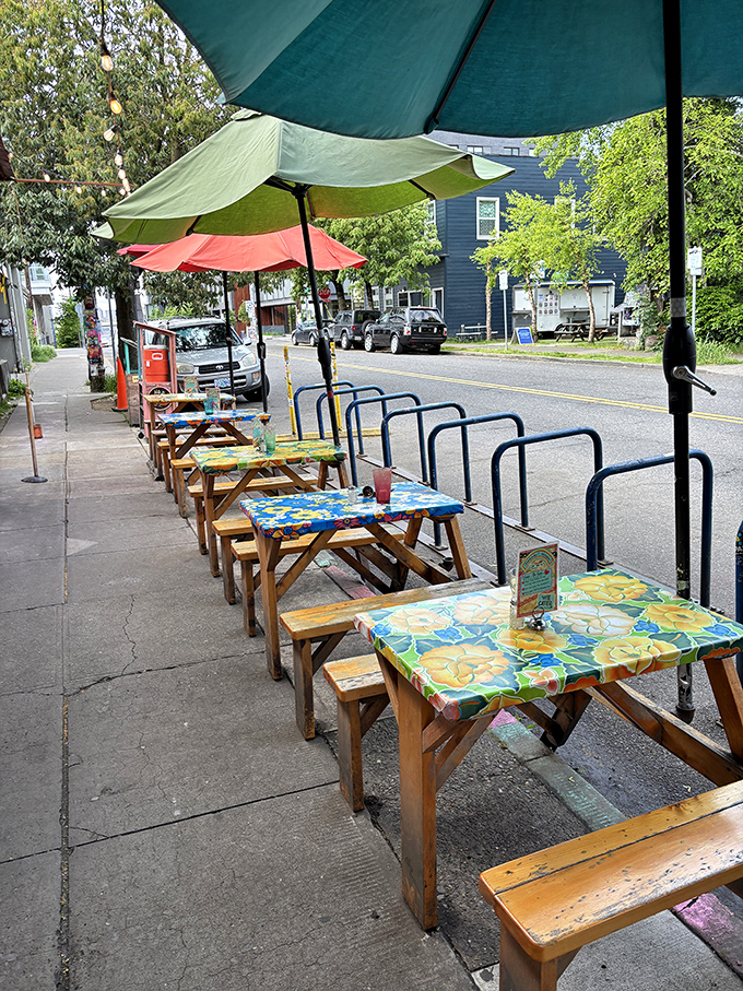 Outdoor seating where Portland's neighborhood vibe meets Mexican fiesta spirit. Those colorful oilcloth-covered tables practically demand you linger over one more taco.