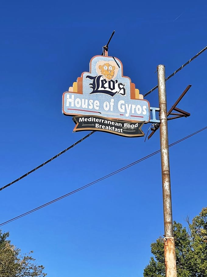 "Leo's House of Gyros" &ndash; the sign beckons like a lighthouse for the flavor-starved, guiding hungry souls toward Mediterranean salvation.