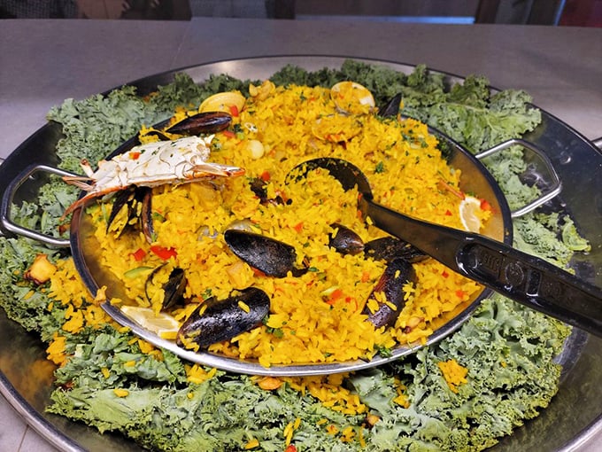 This isn't just paella; it's a saffron-tinted symphony of seafood that would make even a Spaniard nod in approval.