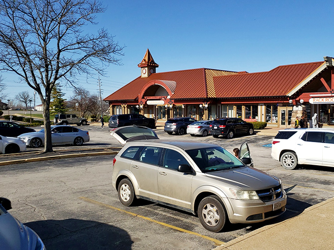 The welcoming exterior view that greets shoppers, with ample parking for those who plan to fill their trunks with bargains.