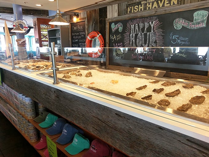 The "Fish Haven" display – where today's catch rests on ice, promising the freshness that has kept locals coming back for over four decades.
