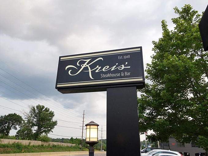 "Est. 1948" isn't just a date—it's a promise of tradition upheld. Kreis' sign stands as a beacon for those seeking serious steak satisfaction.