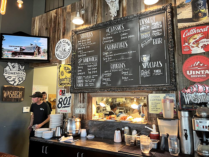 Behind the counter is where the magic happens. That chalkboard menu promises treasures that have sustained generations.