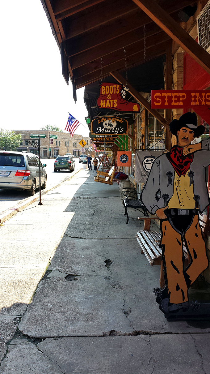 Storefronts that wouldn't look out of place in a Western movie, except these shops sell ice cream instead of snake oil and everyone's friendly.