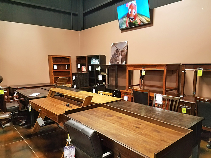Solid wood desks and tables showcase craftsmanship that makes you wonder if you should finally start that novel or just admire the grain patterns instead.
