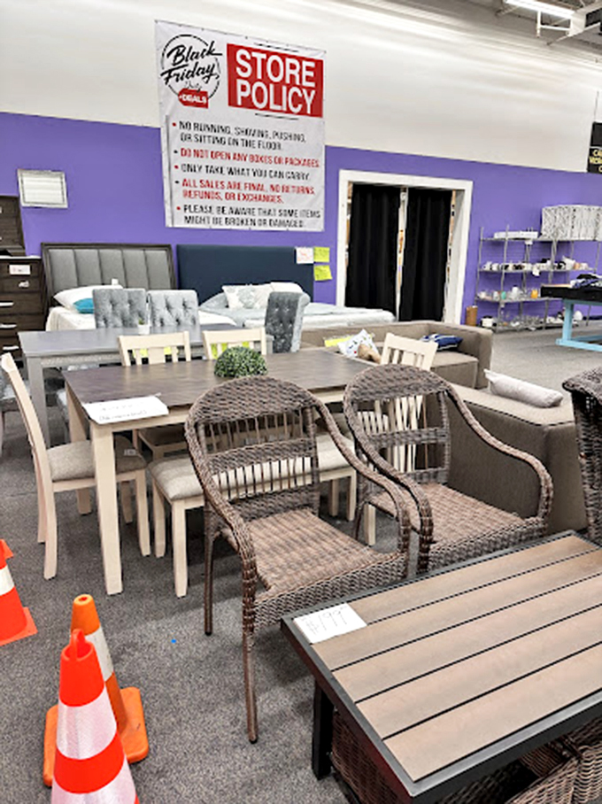 An oasis of order amid the treasure hunt&mdash;furniture displays remind you that sometimes the best finds are the ones you never knew you needed.