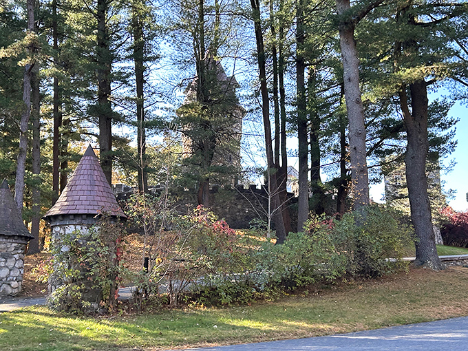 Catching glimpses of turrets through the trees creates that magical moment of discovery, like stumbling upon a fairy tale in the New Hampshire woods.