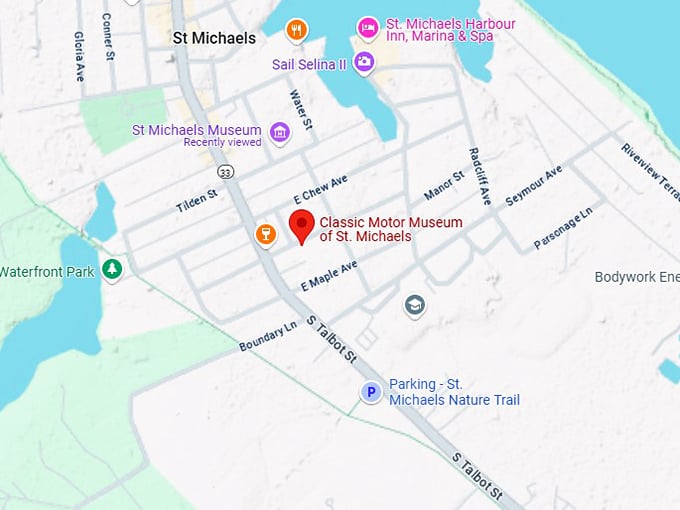 16. classic motor museum of st. michaels map