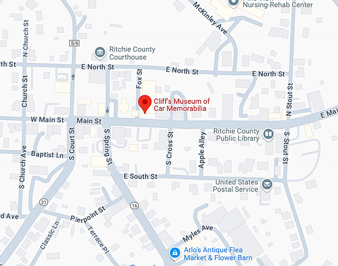 16. cliff's museum of car memorabilia map