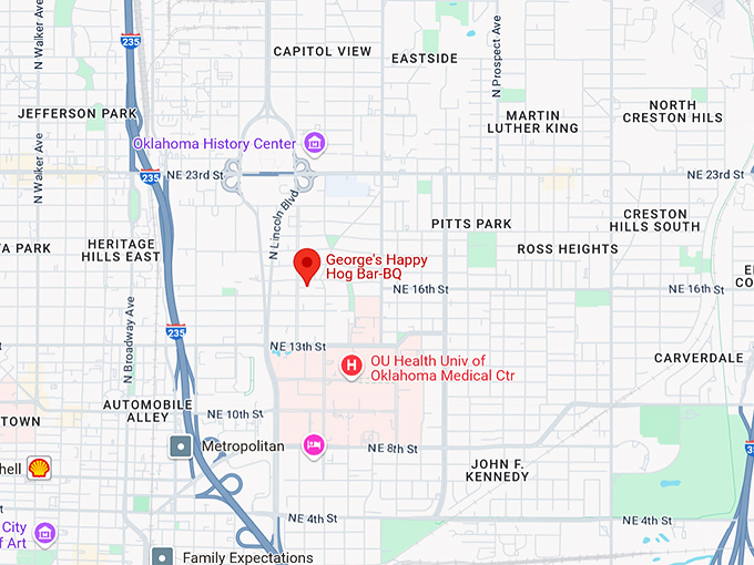 16. george's happy hog bar b q map