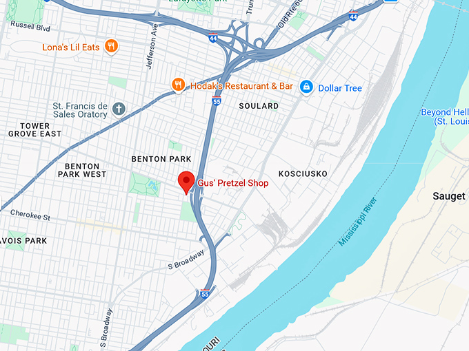 16. gus' pretzel shop map