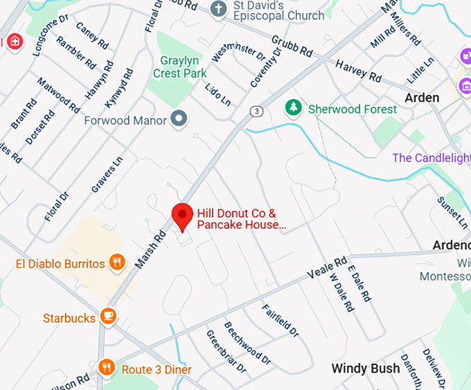 16. hill donut co & pancake house wilmington, delaware map