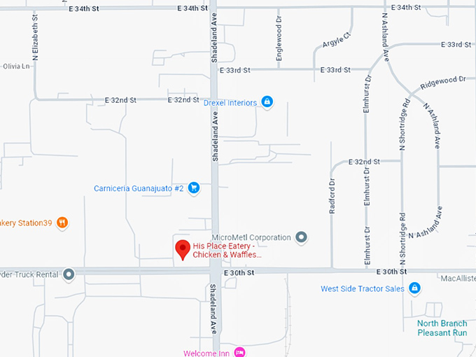 16. his place eatery chicken & waffles, bbq & soul food map