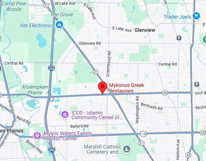 mykonos greek restaurant map