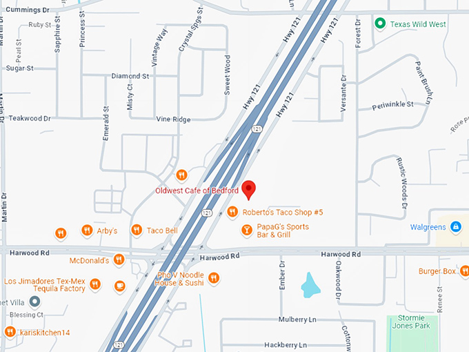 oldwest cafe of bedford map